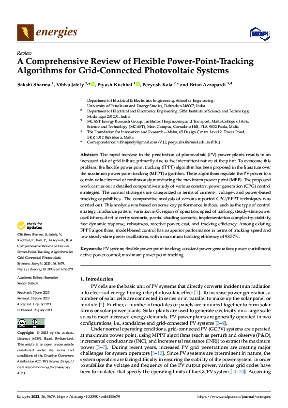 Pdf A Comprehensive Review Of Flexible Power Point Tracking Algorithms For Grid Connected