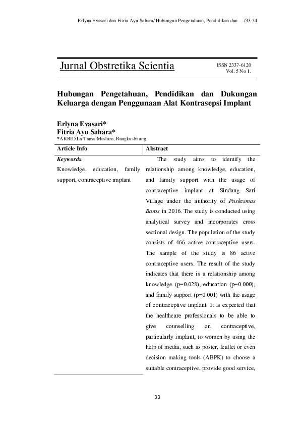 (PDF) Hubungan Pengetahuan, Pendidikan dan Dukungan Keluarga dengan Penggunaan Alat Kontrasepsi ...