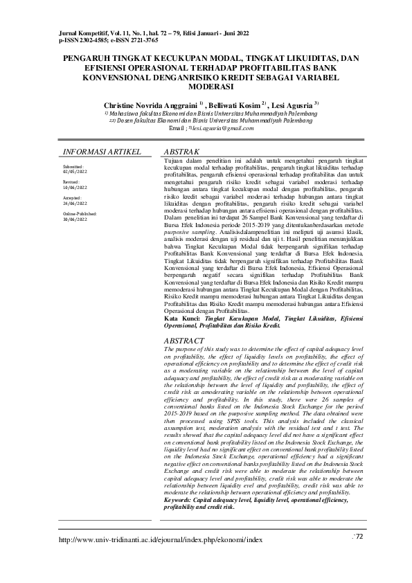 (PDF) Pengaruh Tingkat Kecukupan Modal, Tingkat Likuiditas, Dan ...