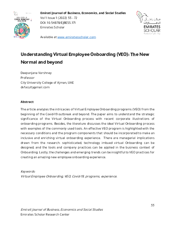 (PDF) Understanding Virtual Employee Onboarding (VEO): The New Normal and beyond