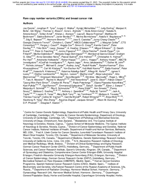 (PDF) Rare copy number variants (CNVs) and breast cancer risk | Peter Devilee - Academia.edu