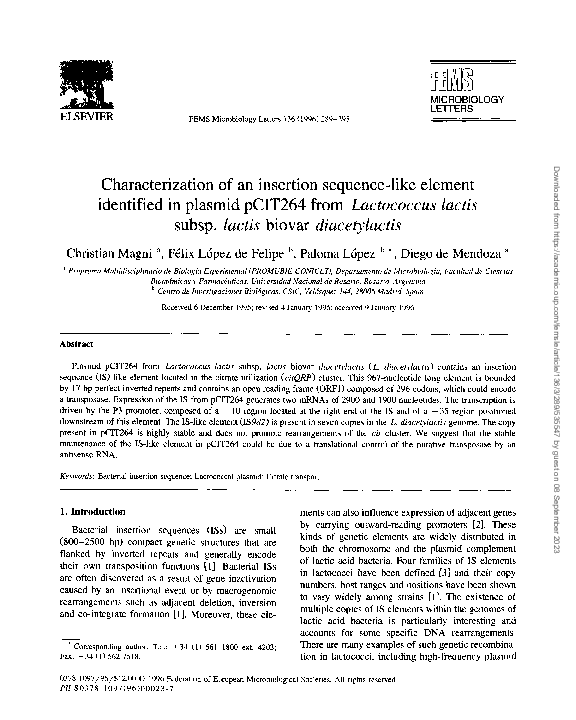 (PDF) Characterization of an insertion sequence-like element identified in plasmid pCIT264 ...