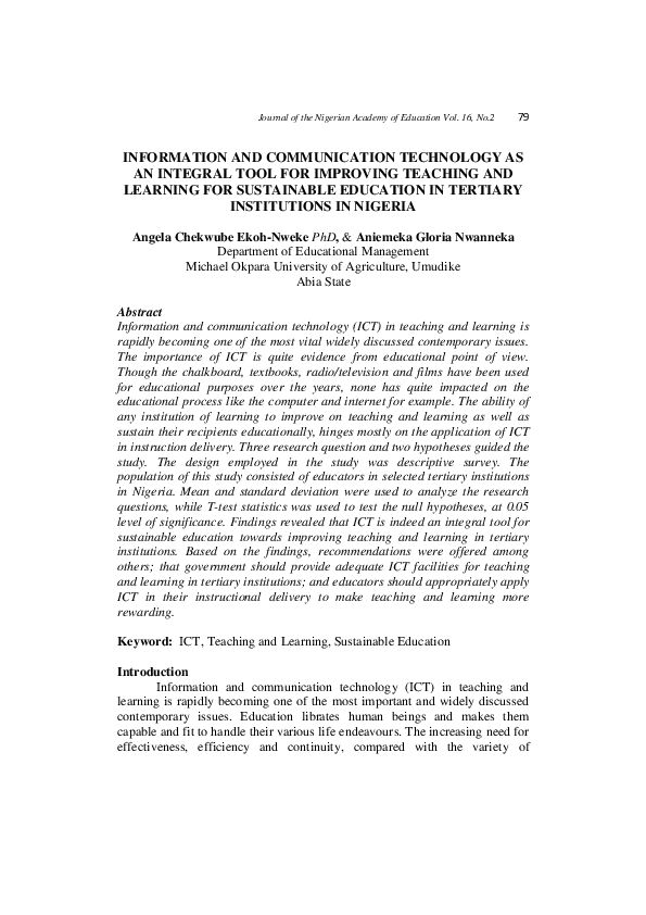 Pdf Information And Communication Technology As An Integral Tool For