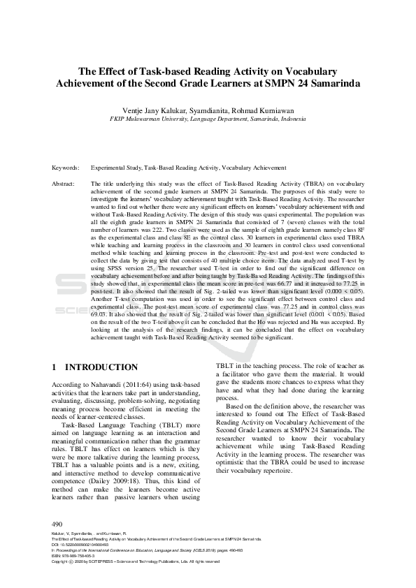 (PDF) The Effect of Task-based Reading Activity on Vocabulary Achievement of the Second Grade ...