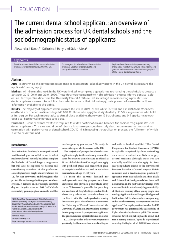 (PDF) The current dental school applicant: an overview of the admission ...