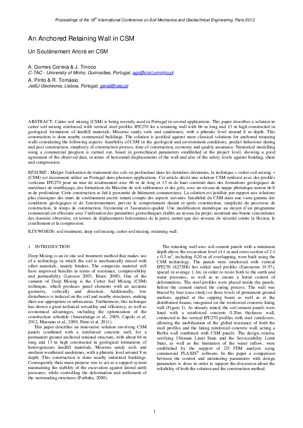 (PDF) An anchored retaining wall in CSM