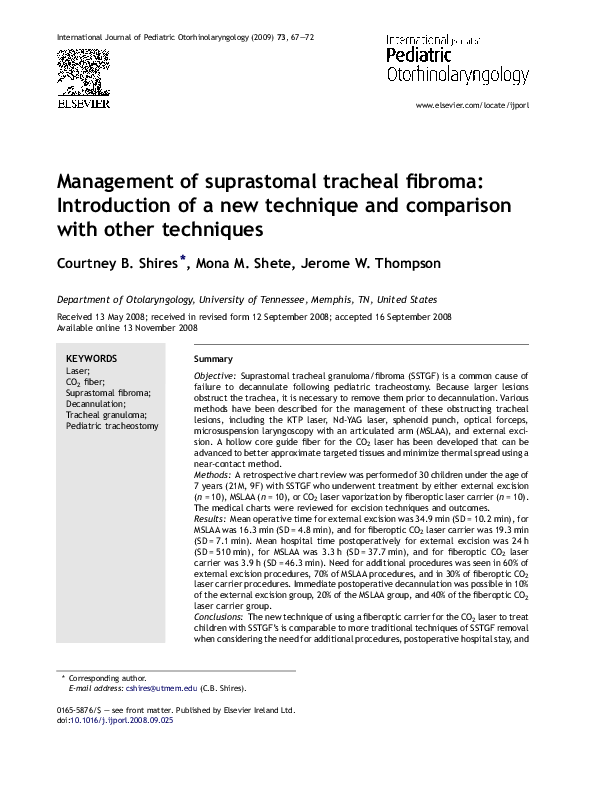 (PDF) Management of suprastomal tracheal fibroma: Introduction of a new ...