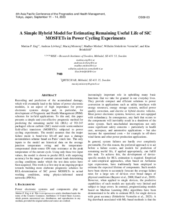 (PDF) Simple Hybrid Model for Estimating Remaining Useful Life of SiC MOSFETs in Power Cycling ...