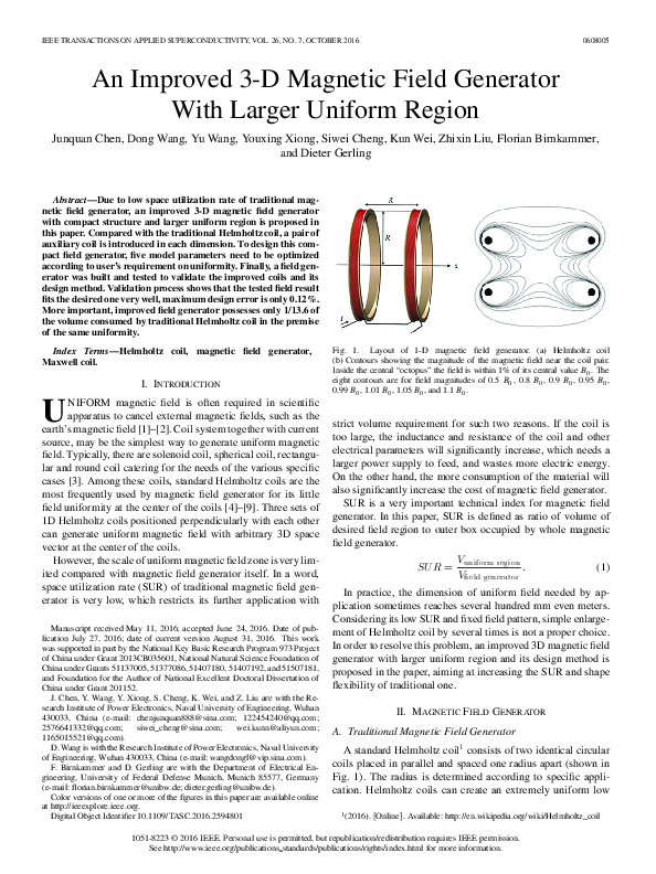 (PDF) An Improved 3-D Magnetic Field Generator With Larger Uniform Region