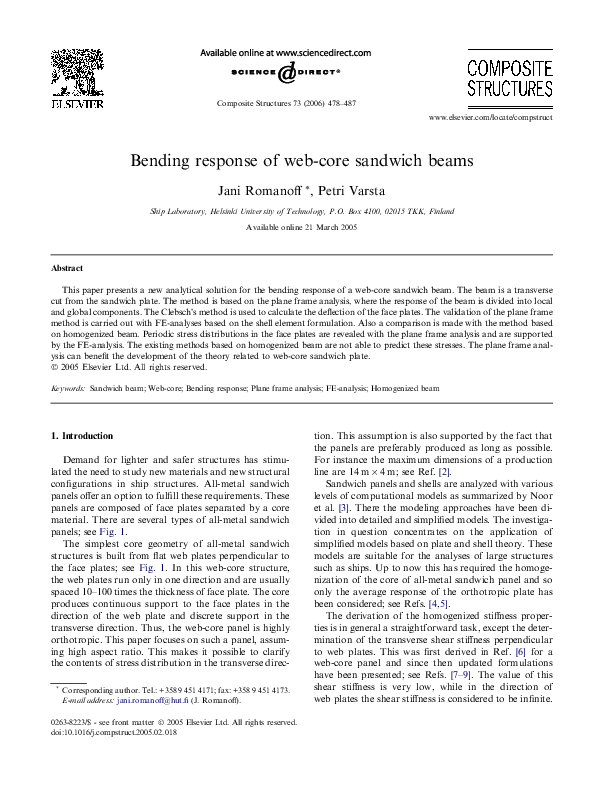 (PDF) Bending response of web-core sandwich beams
