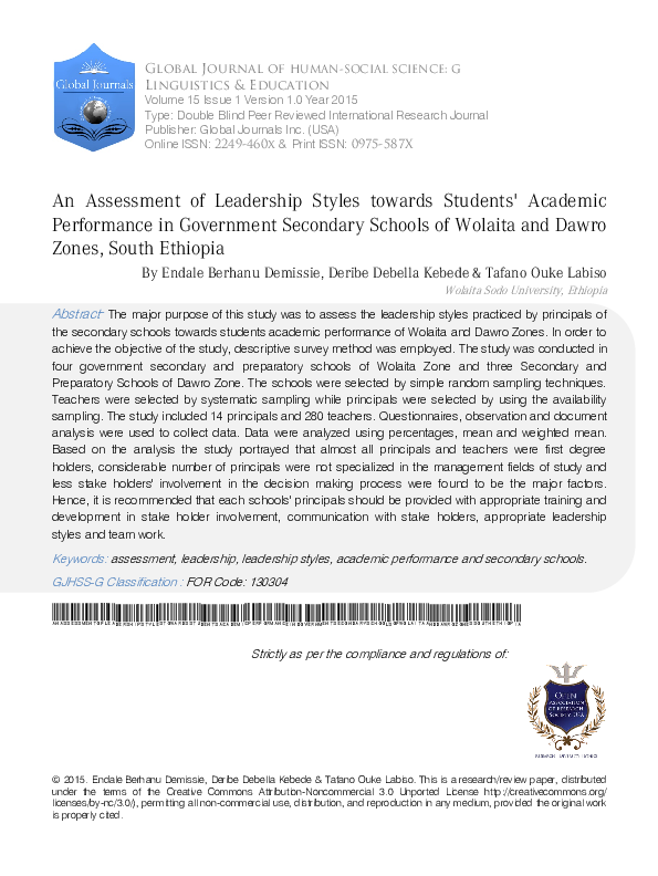 (PDF) An Assessment of Leadership Styles towards Students Academic ...
