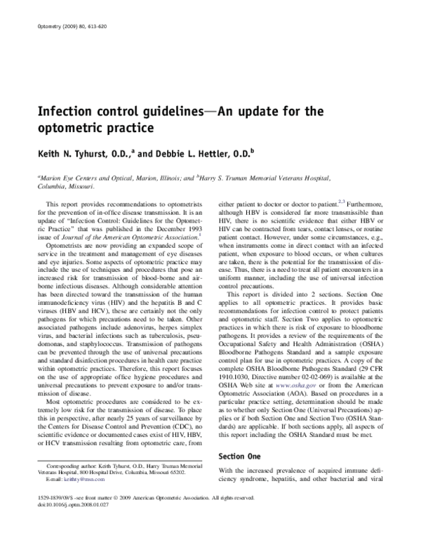 (PDF) Infection control guidelines—An update for the optometric practice