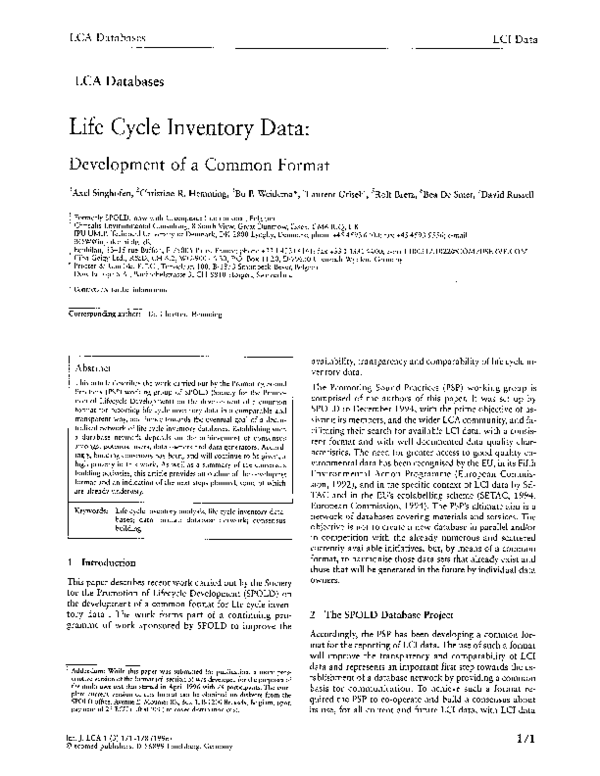 (PDF) Life cycle inventory data