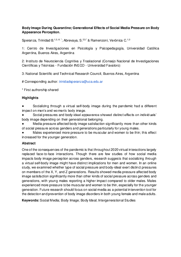 (PDF) Body Image During Quarantine; Generational Effects of Social ...