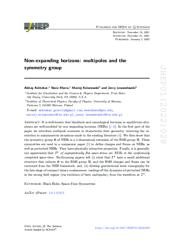 (PDF) Non-expanding horizons: multipoles and the symmetry group