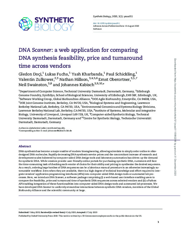 (PDF) DNA Scanner: a web application for comparing DNA synthesis ...
