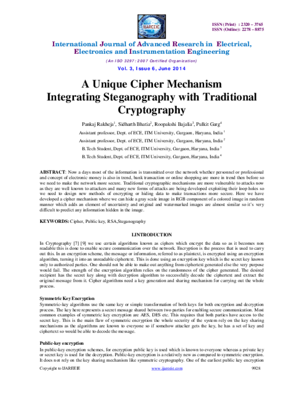 (PDF) A Unique Cipher Mechanism Integrating Steganography with Traditional Cryptography ...