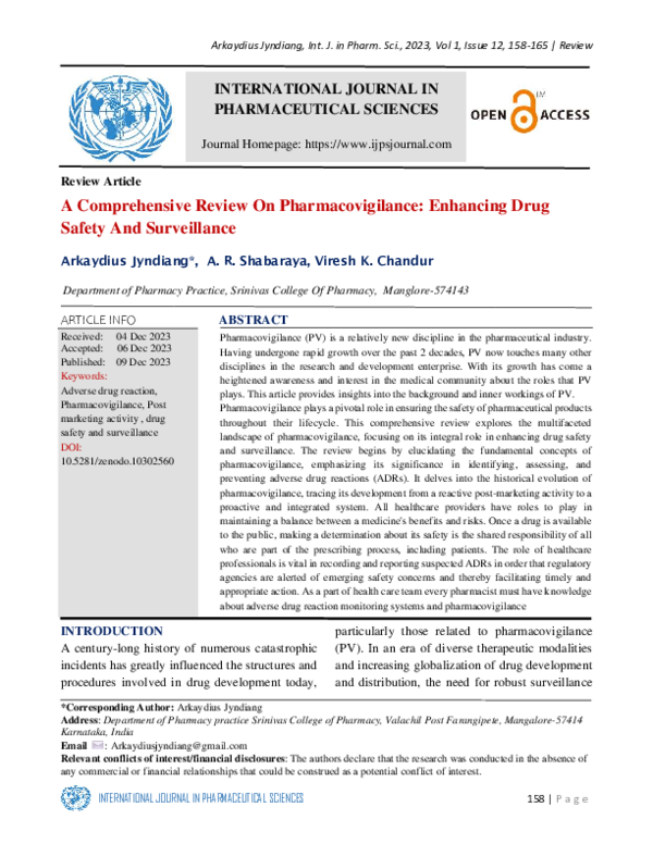 (PDF) A comprehensive review on Pharmacovigilance Enhancing Drug Safety ...
