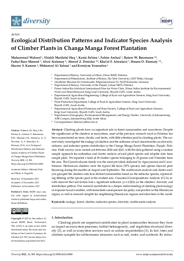 (PDF) Ecological Distribution Patterns and Indicator Species Analysis ...