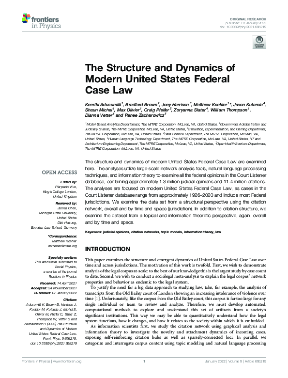 (PDF) The Structure and Dynamics of Modern United States Federal Case Law