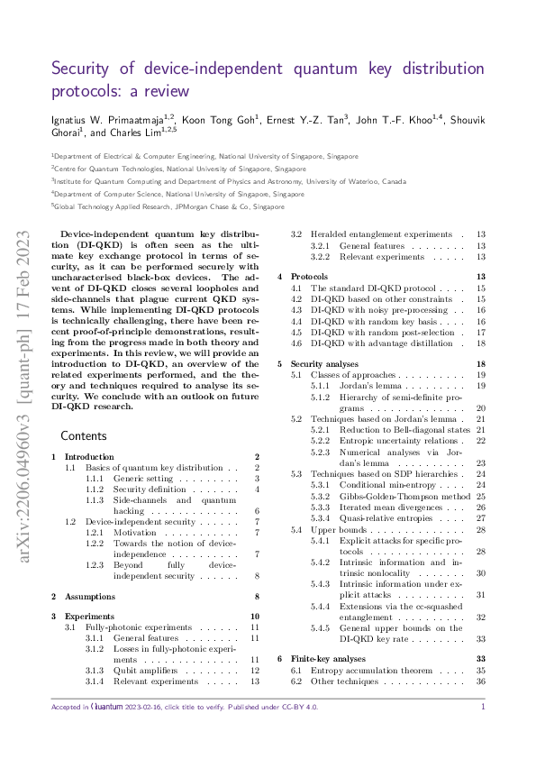 Pdf Security Of Device Independent Quantum Key Distribution Protocols