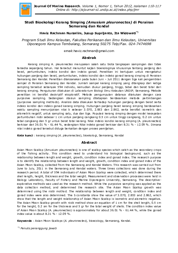 (PDF) Studi Bioekologi Kerang Simping (Amusium pleuronectes) di ...