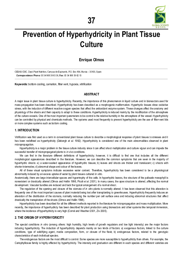 (PDF) Prevention of Hyperhydricity in Plant Tissue Culture | Global ...