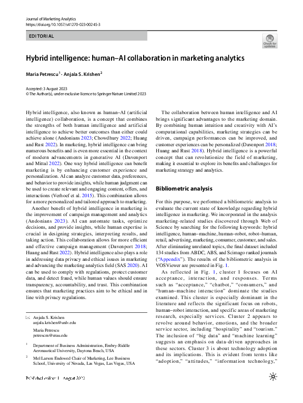 (PDF) Hybrid intelligence: human–AI collaboration in marketing analytics