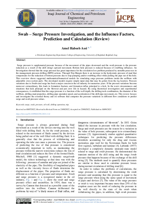 (PDF) Swab – Surge Pressure Investigation, and the Influence Factors ...