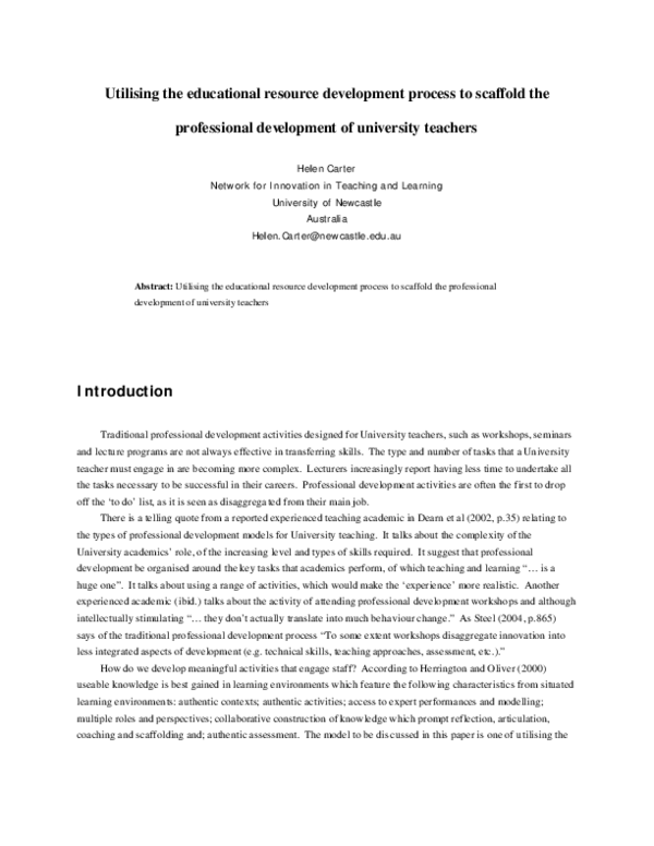 (PDF) Utilising the educational resource development process to scaffold the professional ...