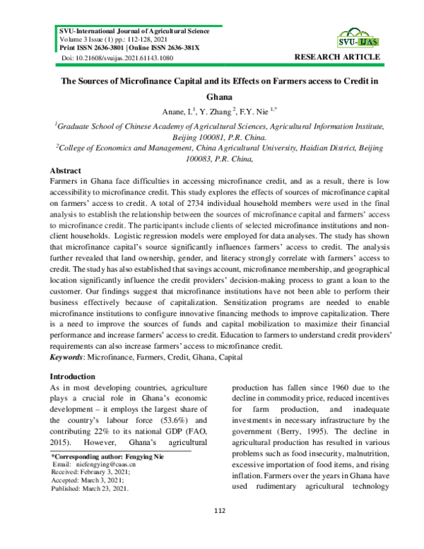 (PDF) The Sources of Microfinance Capital and its Effects on Farmers access to Credit in Ghana