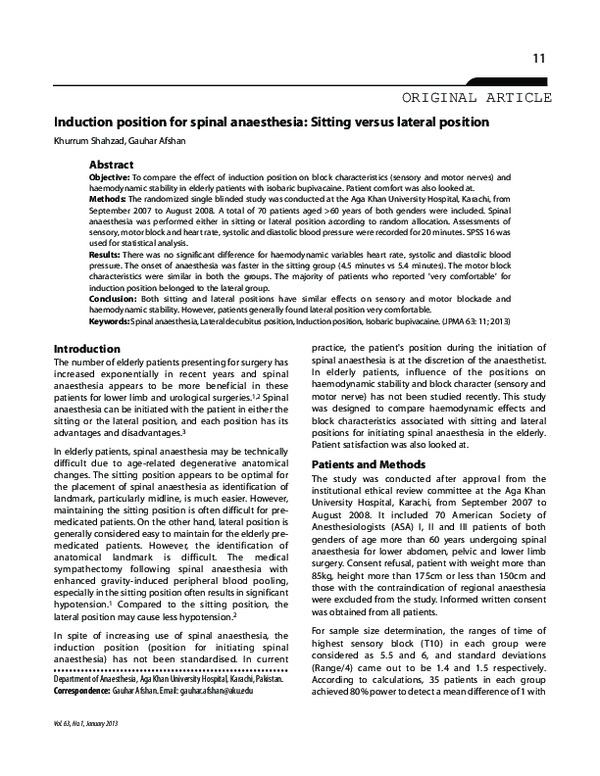 (PDF) Induction position for spinal anaesthesia: sitting versus lateral ...