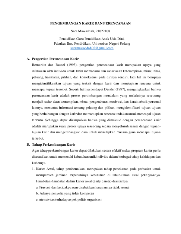 (PDF) PENGEMBANGAN KARIR DAN PERENCANAAN