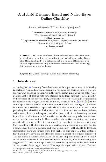 (PDF) A Hybrid Distance-Based and Naive Bayes Online Classifier