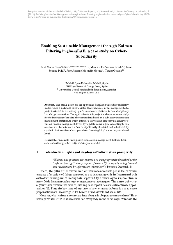 (PDF) Enabling Sustainable Management Through Kalman Filtering in glossaLAB: A Case Study on ...
