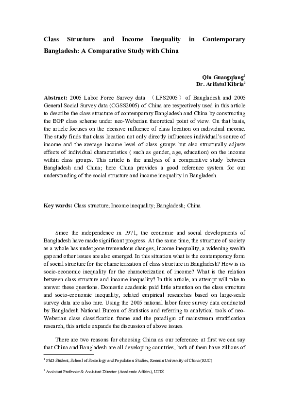 (DOC) Class Structure and Income Inequality in Contemporary Bangladesh ...