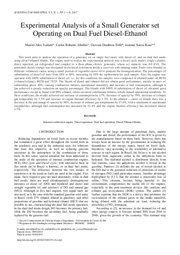 (PDF) Experimental Analysis of a Small Generator set Operating on Dual ...
