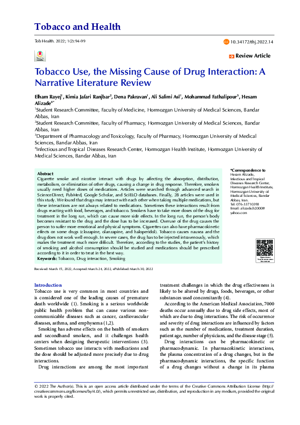 (PDF) Tobacco Use, the Missing Cause of Drug Interaction: A Narrative ...