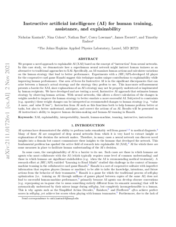 (PDF) Instructive artificial intelligence (AI) for human training, assistance, and explainability