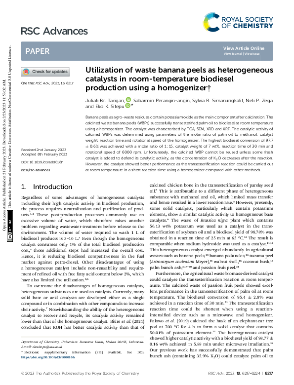 (PDF) Utilization of waste banana peels as heterogeneous catalysts in ...