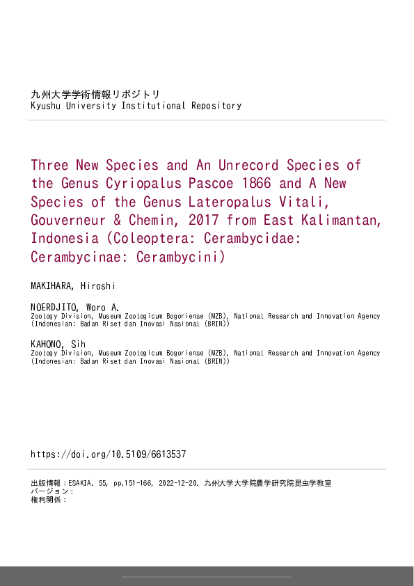 (PDF) Three New Species and An Unrecord Species of the Genus Cyriopalus ...