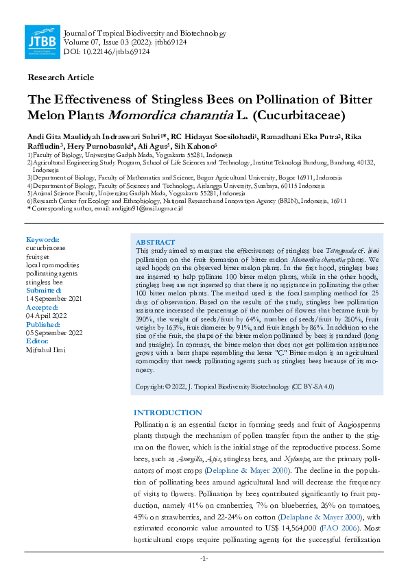 (PDF) The Effectiveness of Stingless Bees on Pollination of Bitter ...