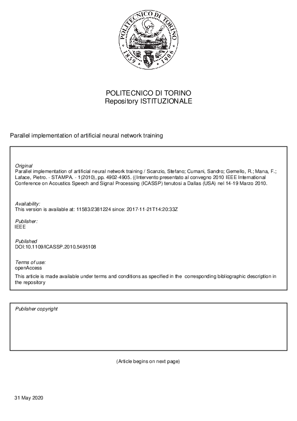 (PDF) Parallel implementation of artificial neural network training (PDF) Parallel implementation of artificial neural network training