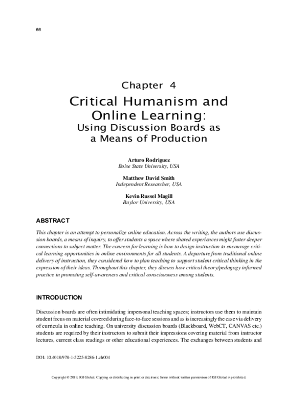 (PDF) Critical Humanism and Online Learning