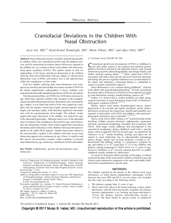 (PDF) Craniofacial Deviations in the Children With Nasal Obstruction