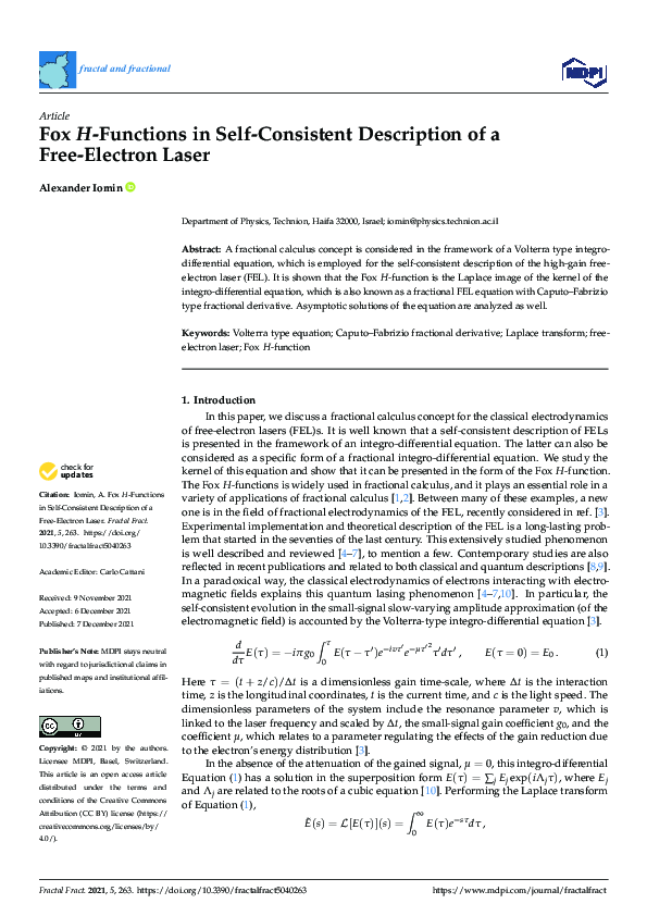 (PDF) Fox H-Functions in Self-Consistent Description of a Free-Electron ...