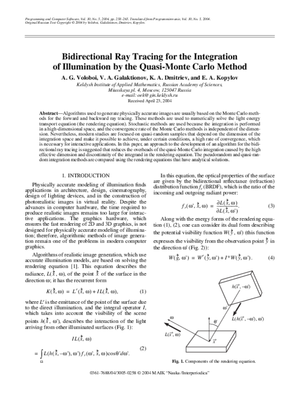 (PDF) Bidirectional Ray Tracing for the Integration of Illumination by the Quasi-Monte Carlo Method
