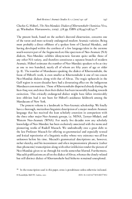 (PDF) Charles G. Häberl, The Neo-Mandaic Dialect of Khorramshahr ...