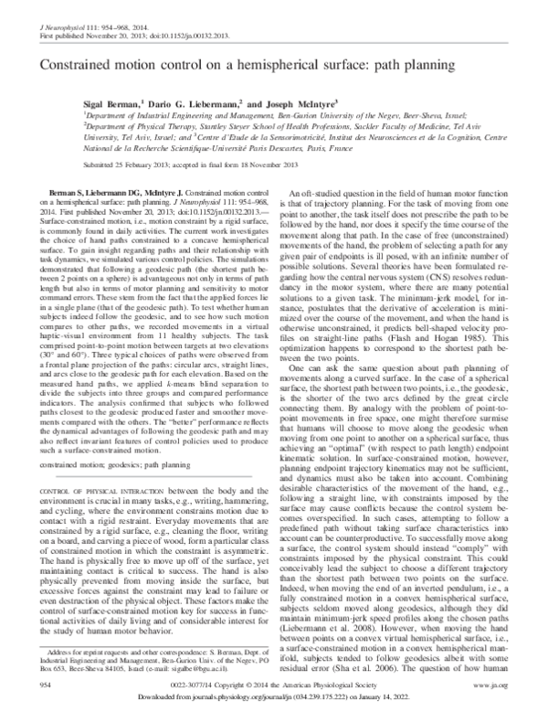 (PDF) Constrained motion control on a hemispherical surface: path planning