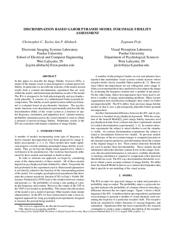 (PDF) Discrimination Based Gabor Pyramid Model for Image Fidelity ...